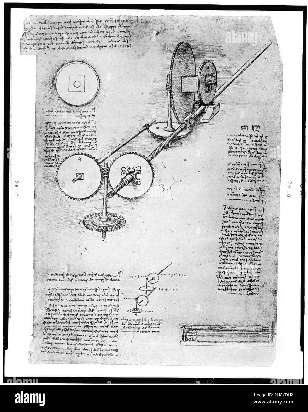 Reproduction of page from notebook of Leonardo da Vinci showing a water ...
