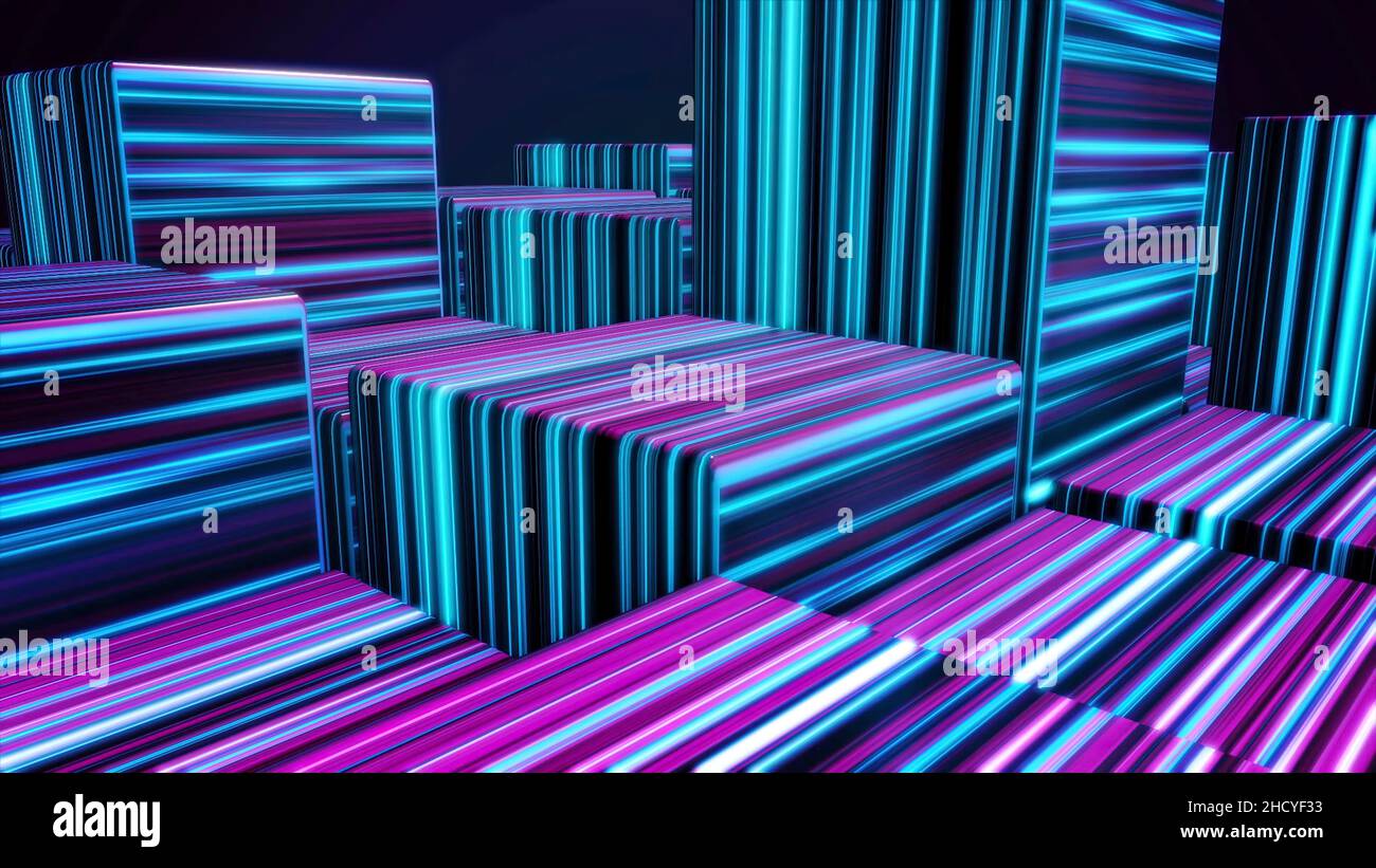 Cubes in neon lines. Abstract bright neon cubes. Abstract animation ...