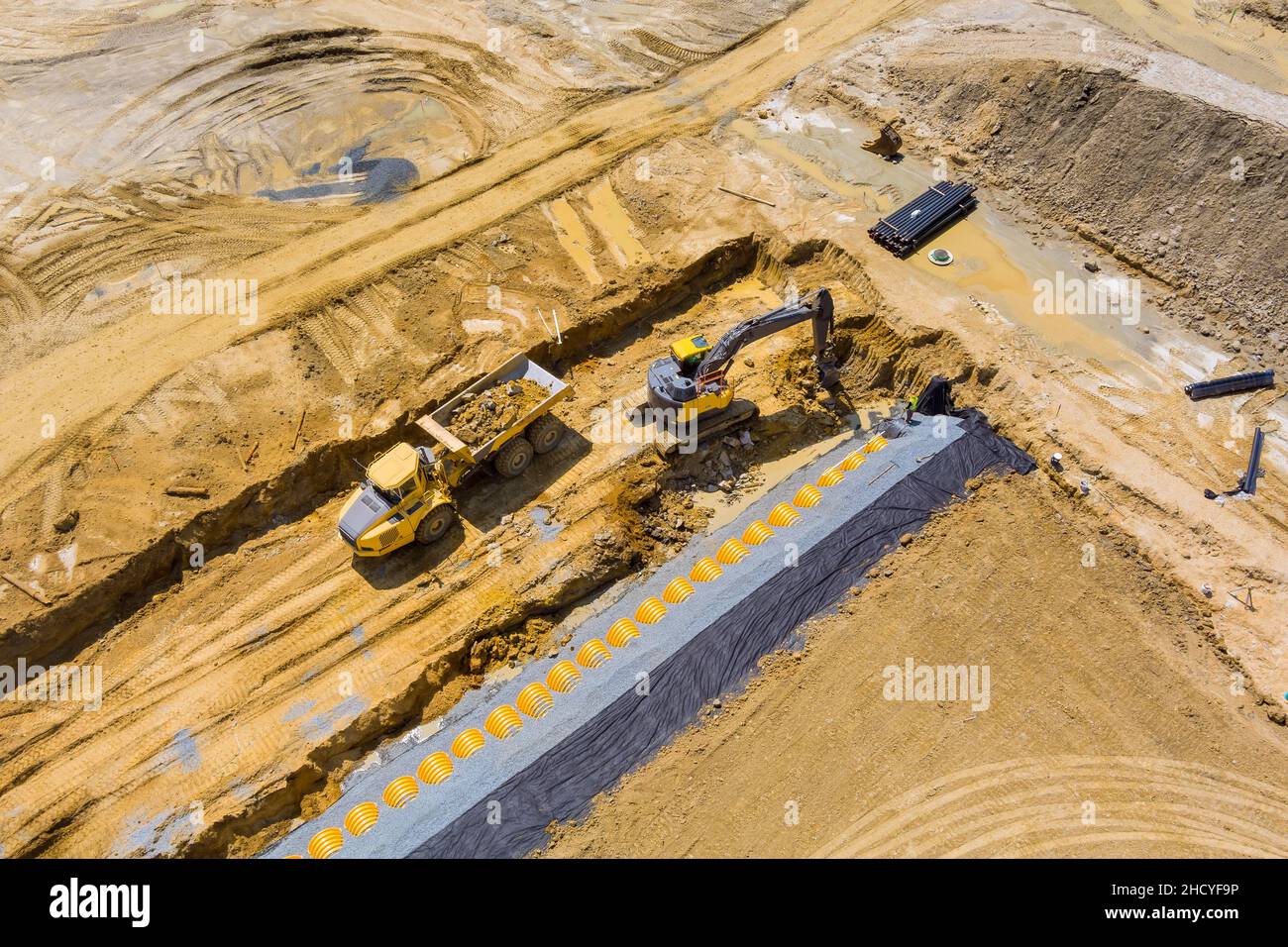 Aerial view of assembling underground system stormwater solutions ...
