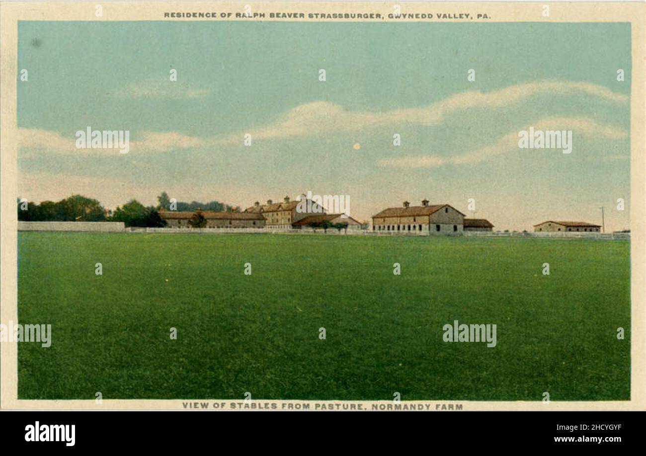 Residence of Ralph Beaver Strassburger, View of Stables from Pasture ...