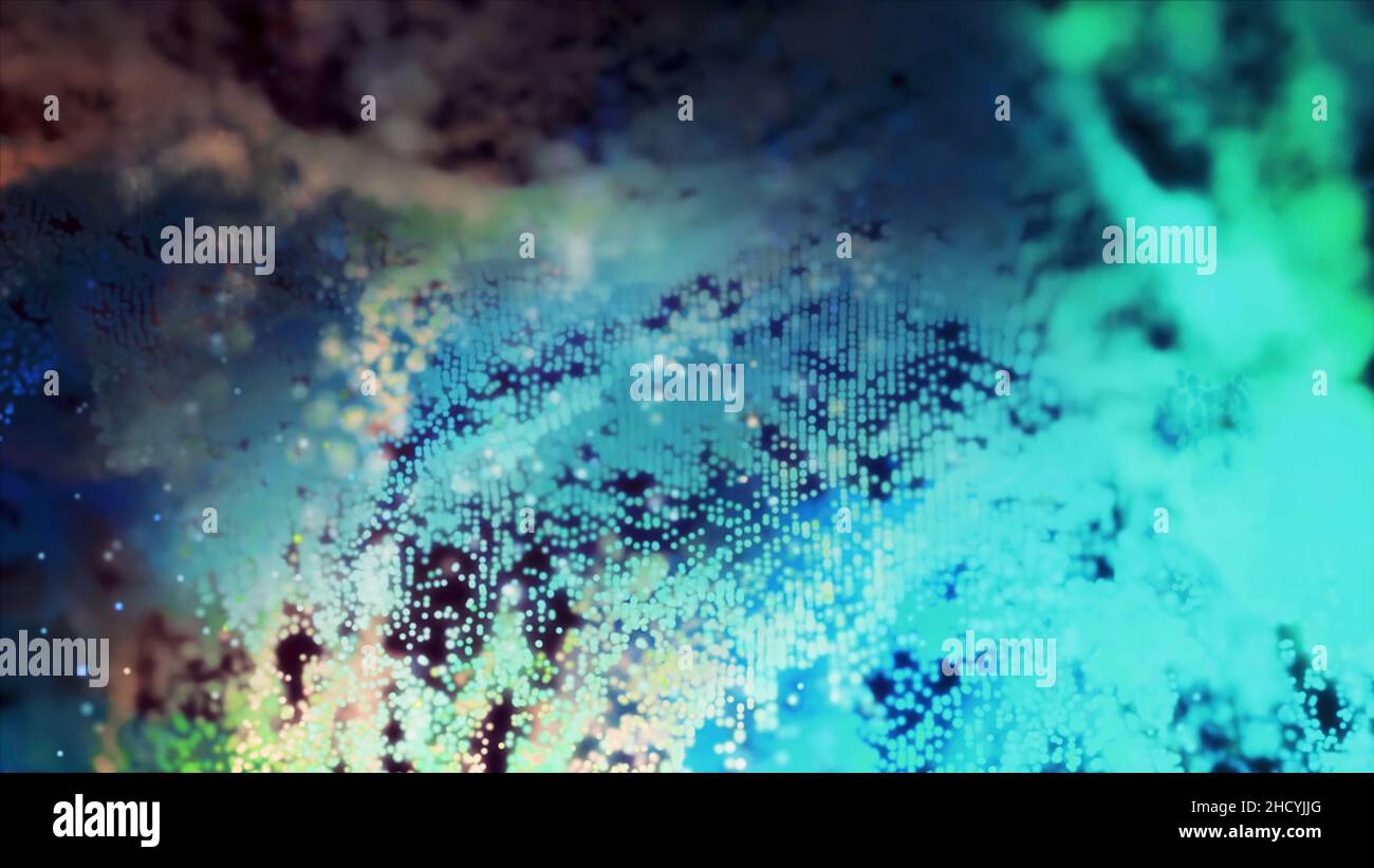 Flying through colorful particles, amazing background with vibrations ...
