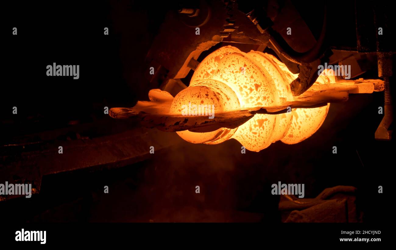 Close up of red hot steel detail at the steel plant, heavy metallurgy ...