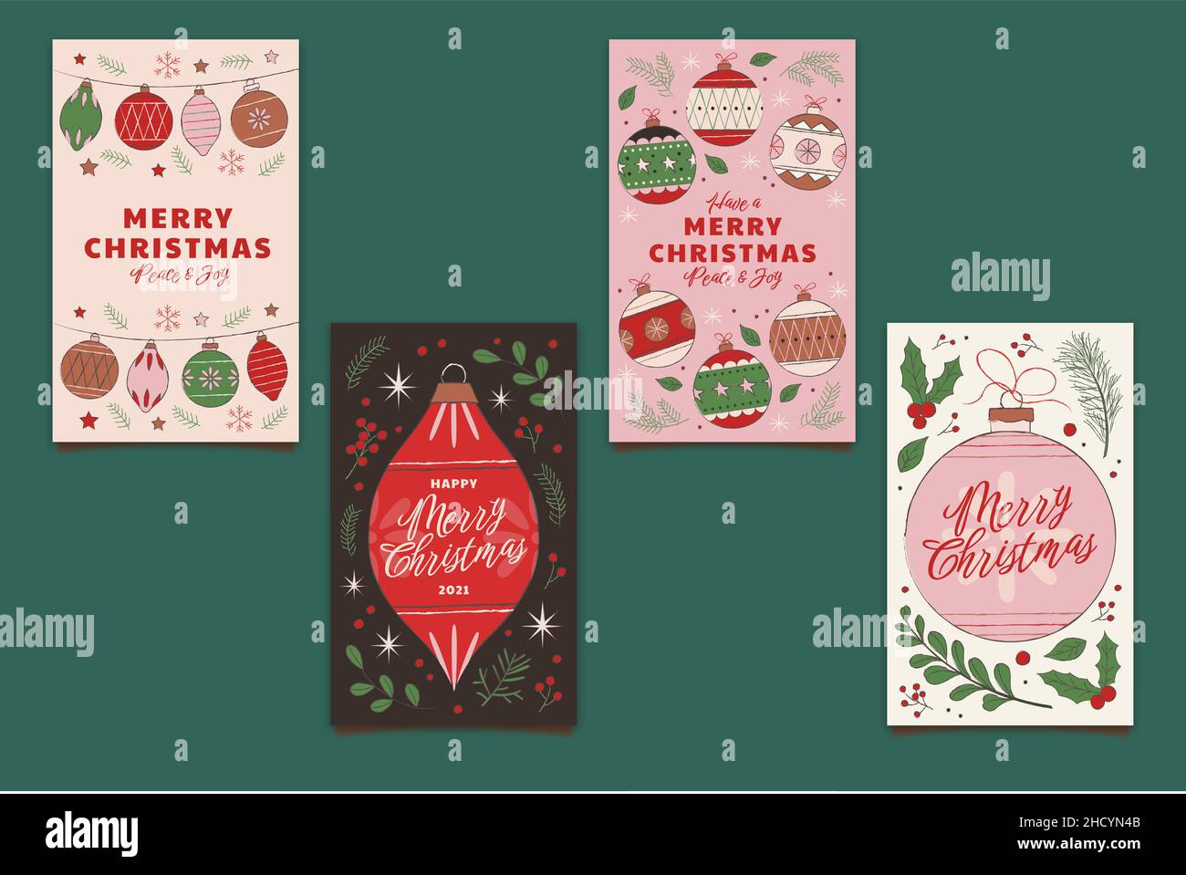 hand drawn ornamental christmas cards collection abstract design vector ...
