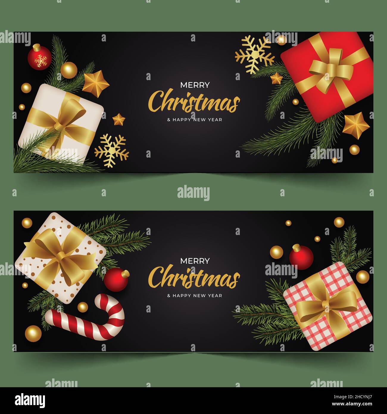 realistic christmas horizontal banners set abstract design vector ...