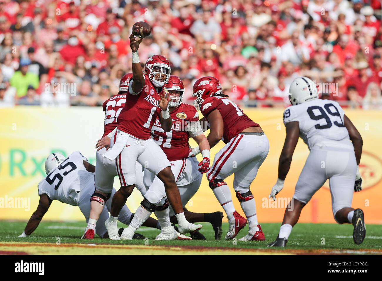 January 1, 2022: Arkansas Razorbacks quarterback KJ JEFFERSON (1) makes ...