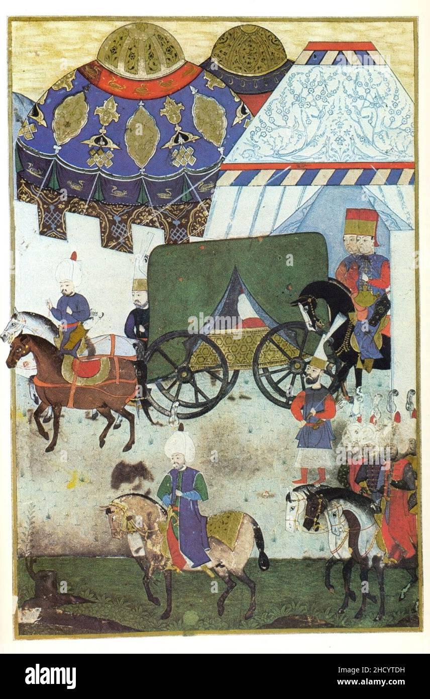 Return of the Turkish army from Szigetvár, feigning that Suleiman I is ...
