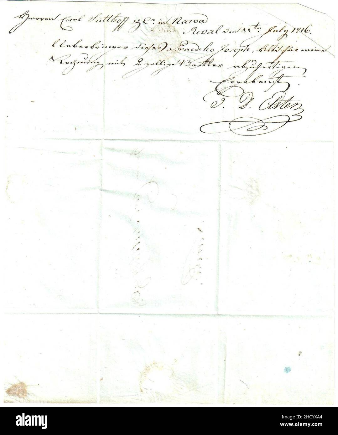 Reval 1816-7 to Narva stampless letter content Stock Photo - Alamy