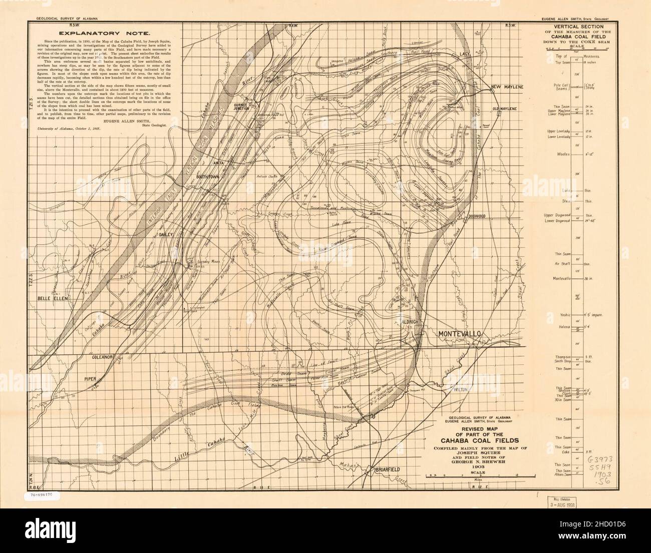 Revised map of part of the Cahaba coal fields Stock Photo - Alamy