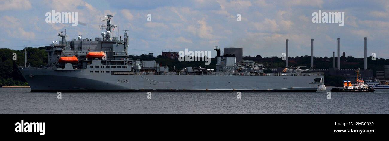 RFA Argus (A135) departs Kiel, Germany, on 9 June 2019 (190609 Stock ...