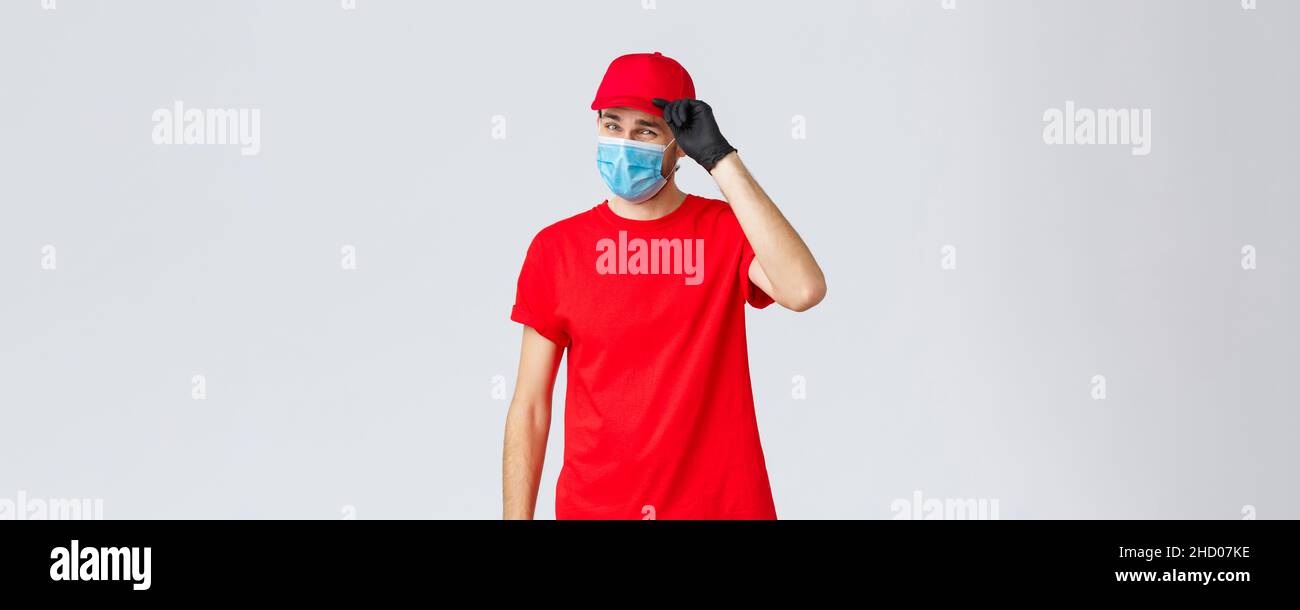 Covid-19, self-quarantine, online shopping and shipping concept. Sassy ...