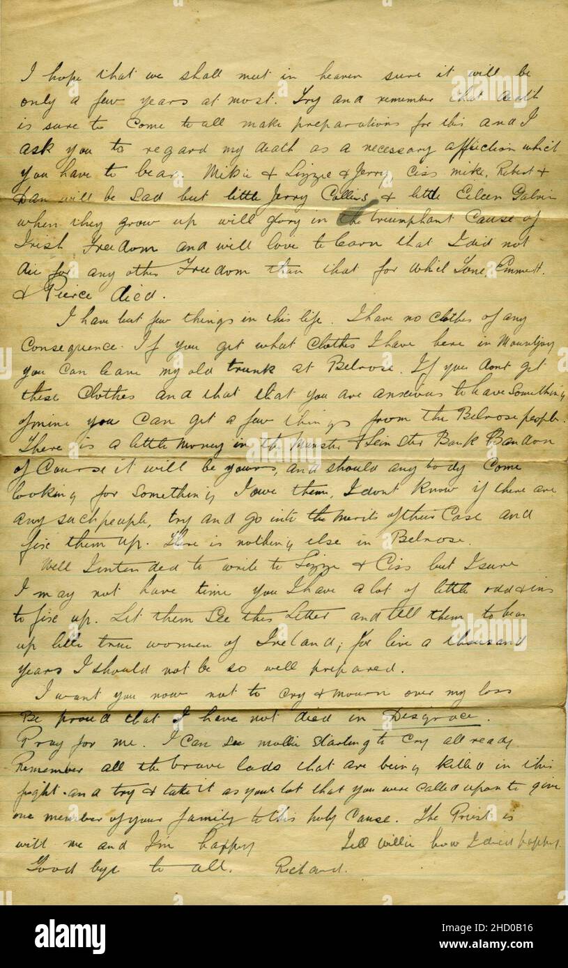 Richard Barrett, IRA, page 2 of letter written prior to execution, 1922 ...