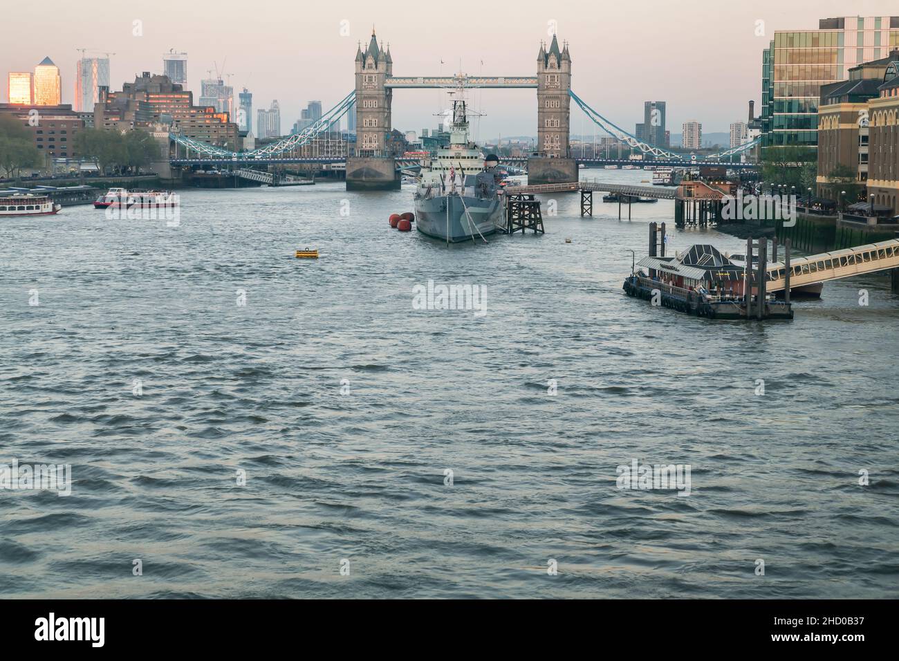 London, England - Apr 20, 2019 : HMS Belfast is a Town-class light ...