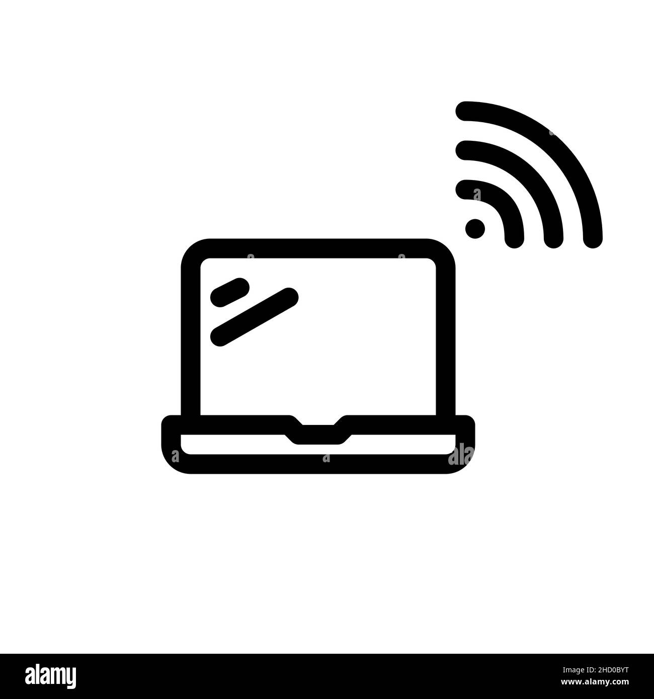 Laptop with wireless connection. Minimal line art pixel perfect ...