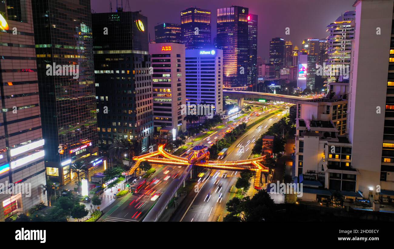 JPO Pinisi - Bridge crossing people Pinisi ship-shaped in Jakarta. Jakarta, Indonesia, January 2 ...