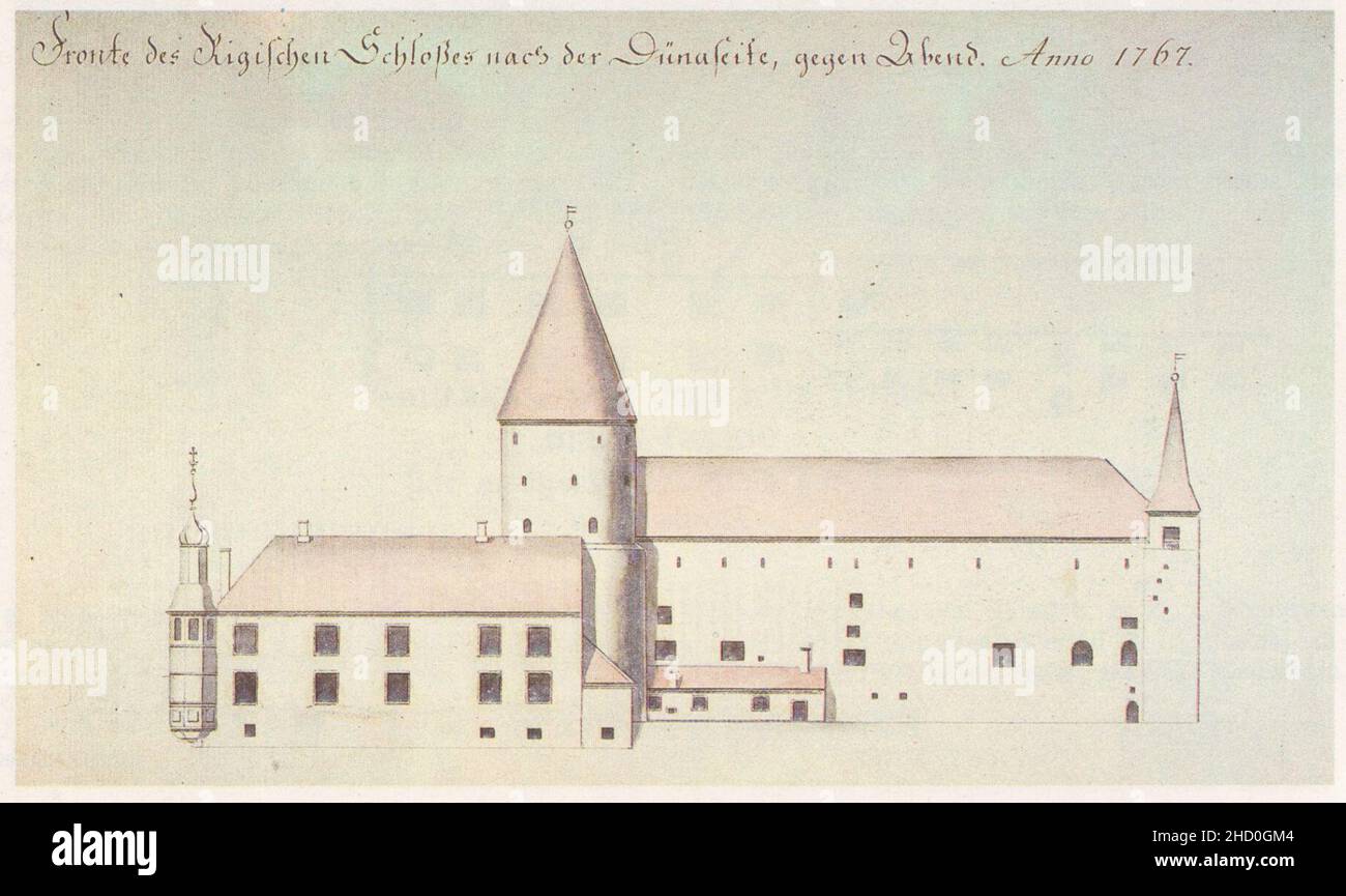 Riga castle from west in 1767 by Brotze Stock Photo - Alamy