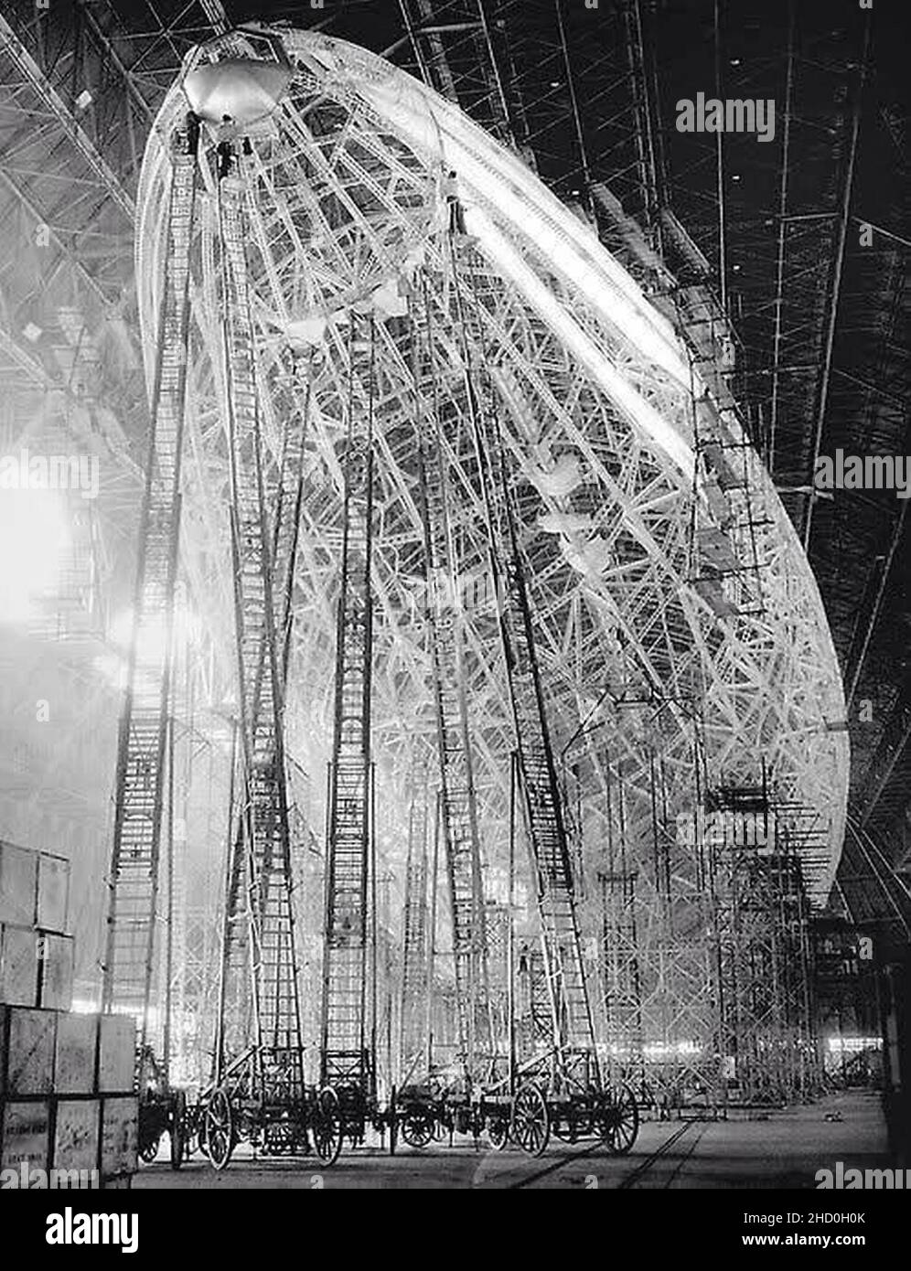 Rigid airship construction with Magirus ladders Stock Photo - Alamy