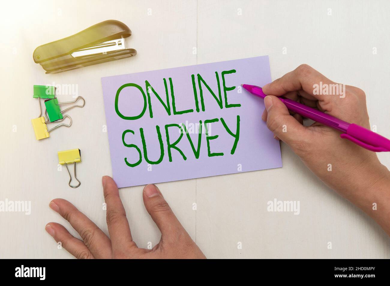 Text caption presenting Online Survey. Business approach Reappraisal ...