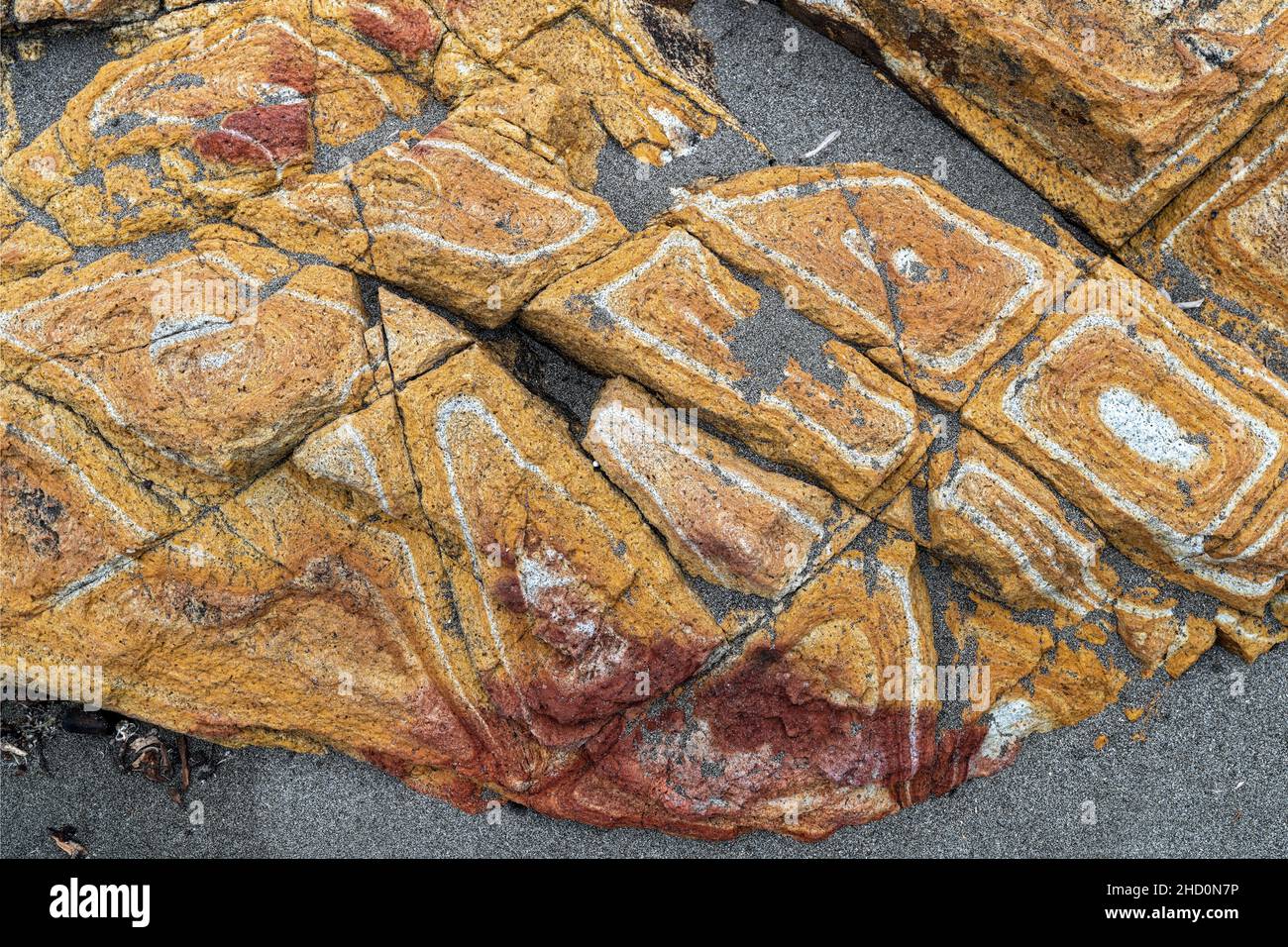 Unusual geometric patterns in the rocks on the beach at Harris Beach ...