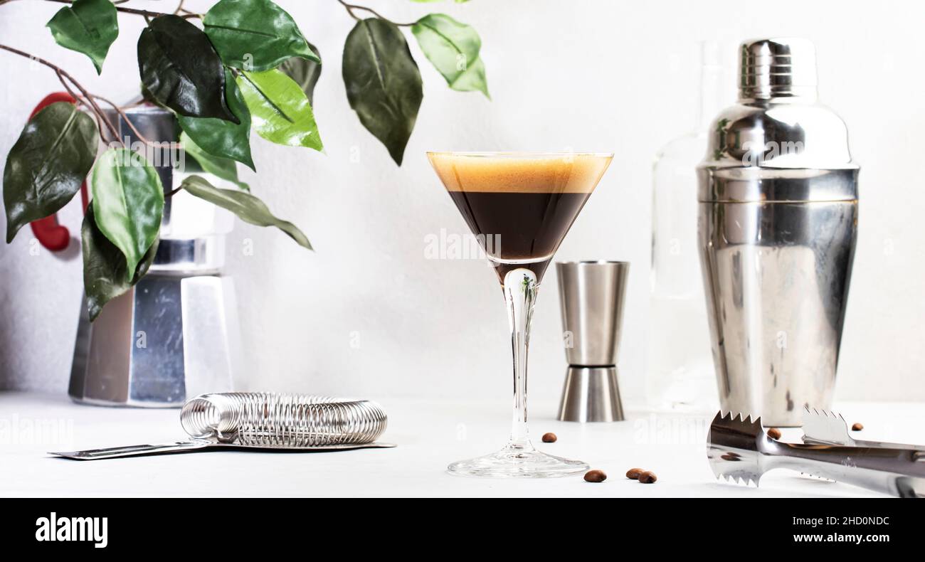 Espresso martini alcoholic cocktail with vodka, coffee liqueur, syrup ...