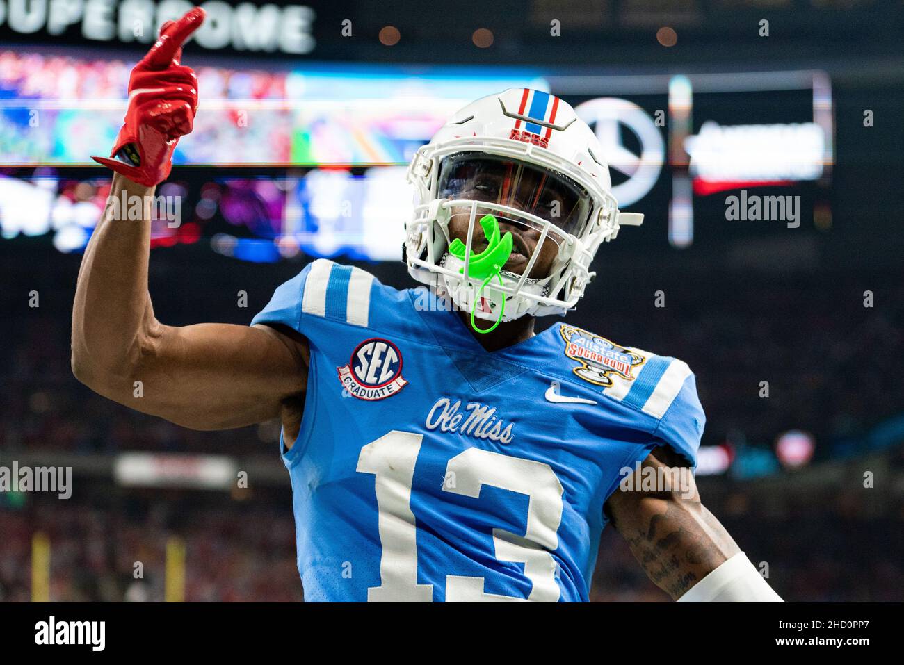 Ole Miss Rebels wide receiver Braylon Sanders (13) reacts after scoring ...