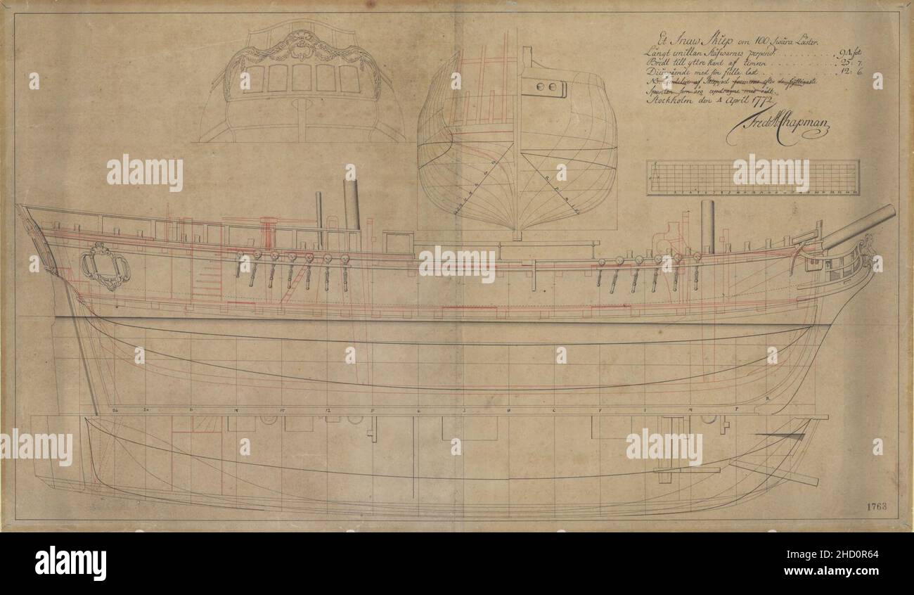 Ritning-Linjeritning till Snaw-brigg om 100 läster Stock Photo - Alamy