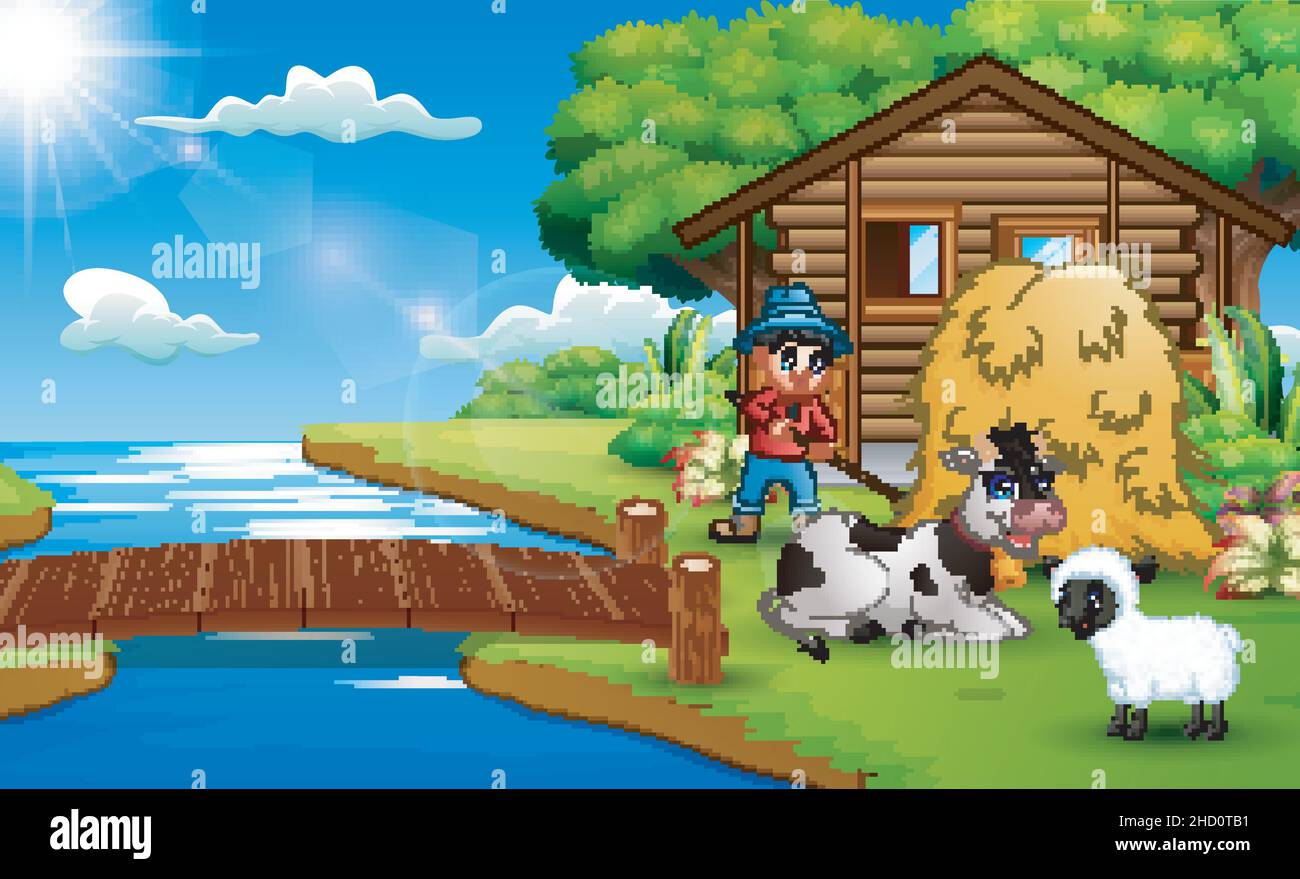 River bridge farm Stock Vector Images - Alamy