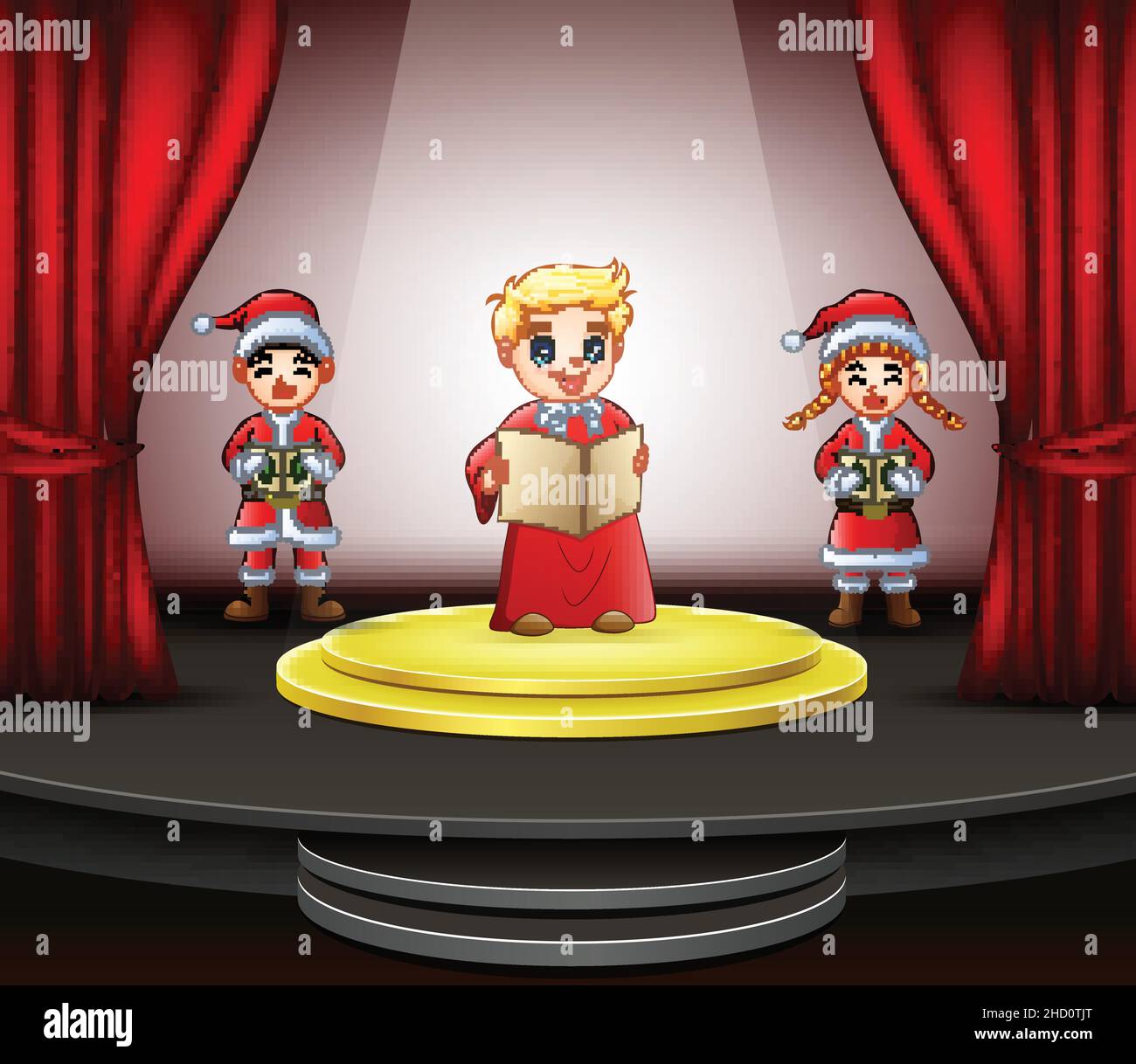 Cartoon three children singing on the stage Stock Vector Image & Art ...