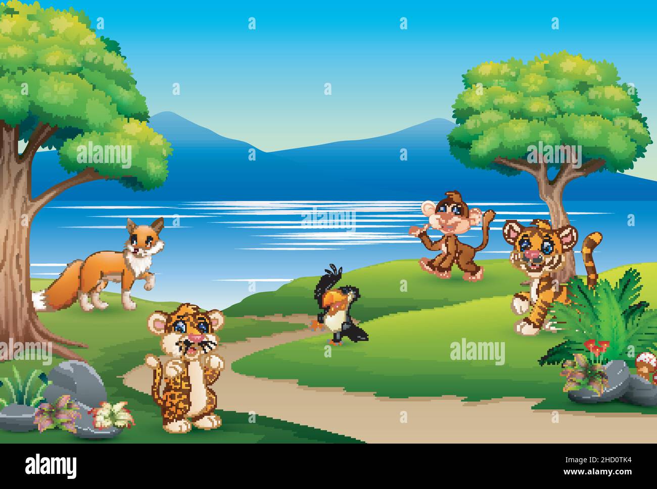 Happy animals cartoon on the nature scene Stock Vector Image & Art - Alamy