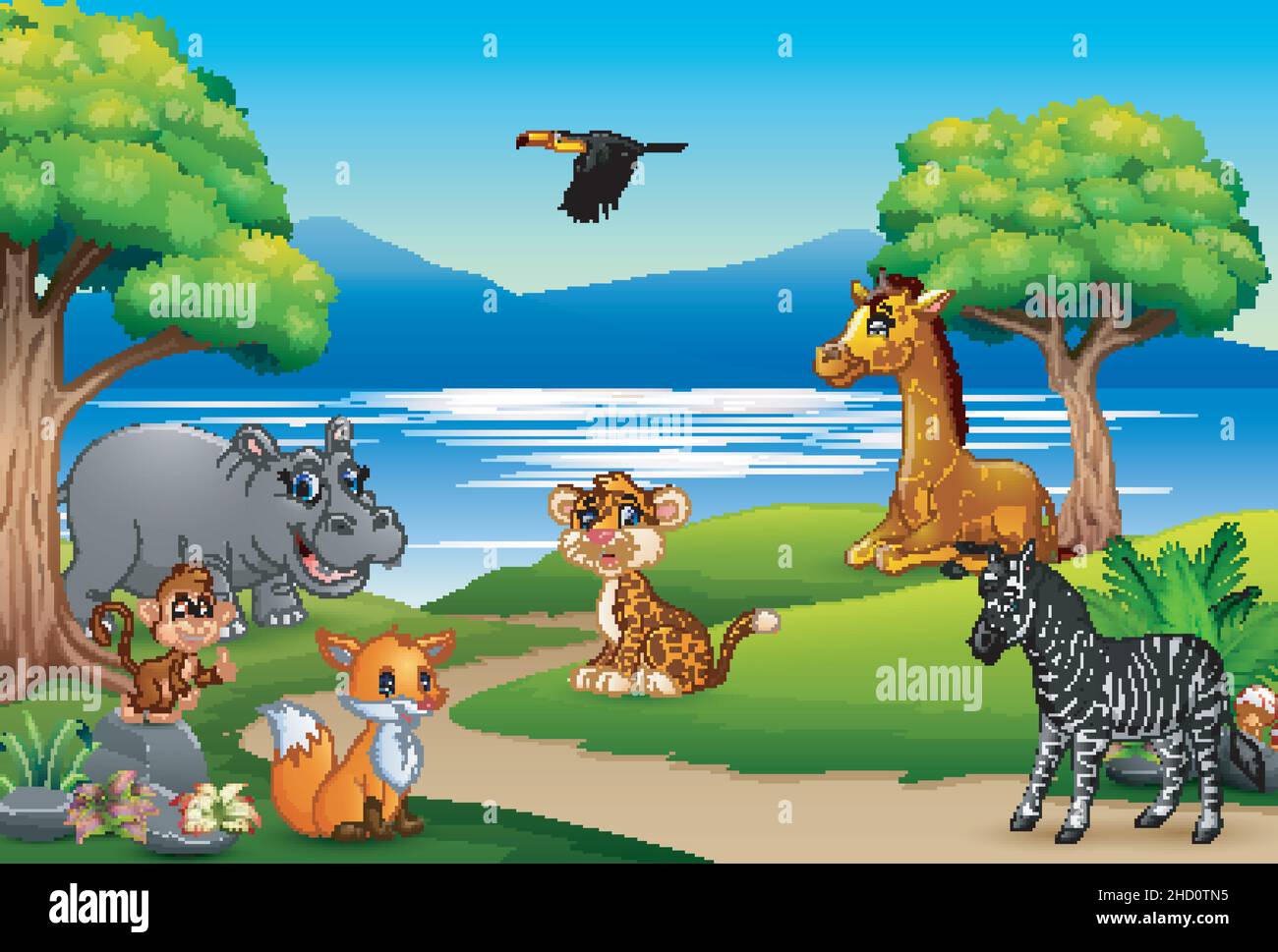 Happy animals cartoon on the nature scene Stock Vector Image & Art - Alamy