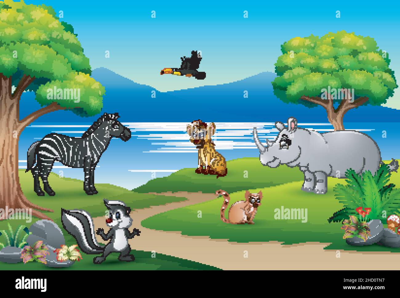 Happy animals cartoon on the nature scene Stock Vector Image & Art - Alamy