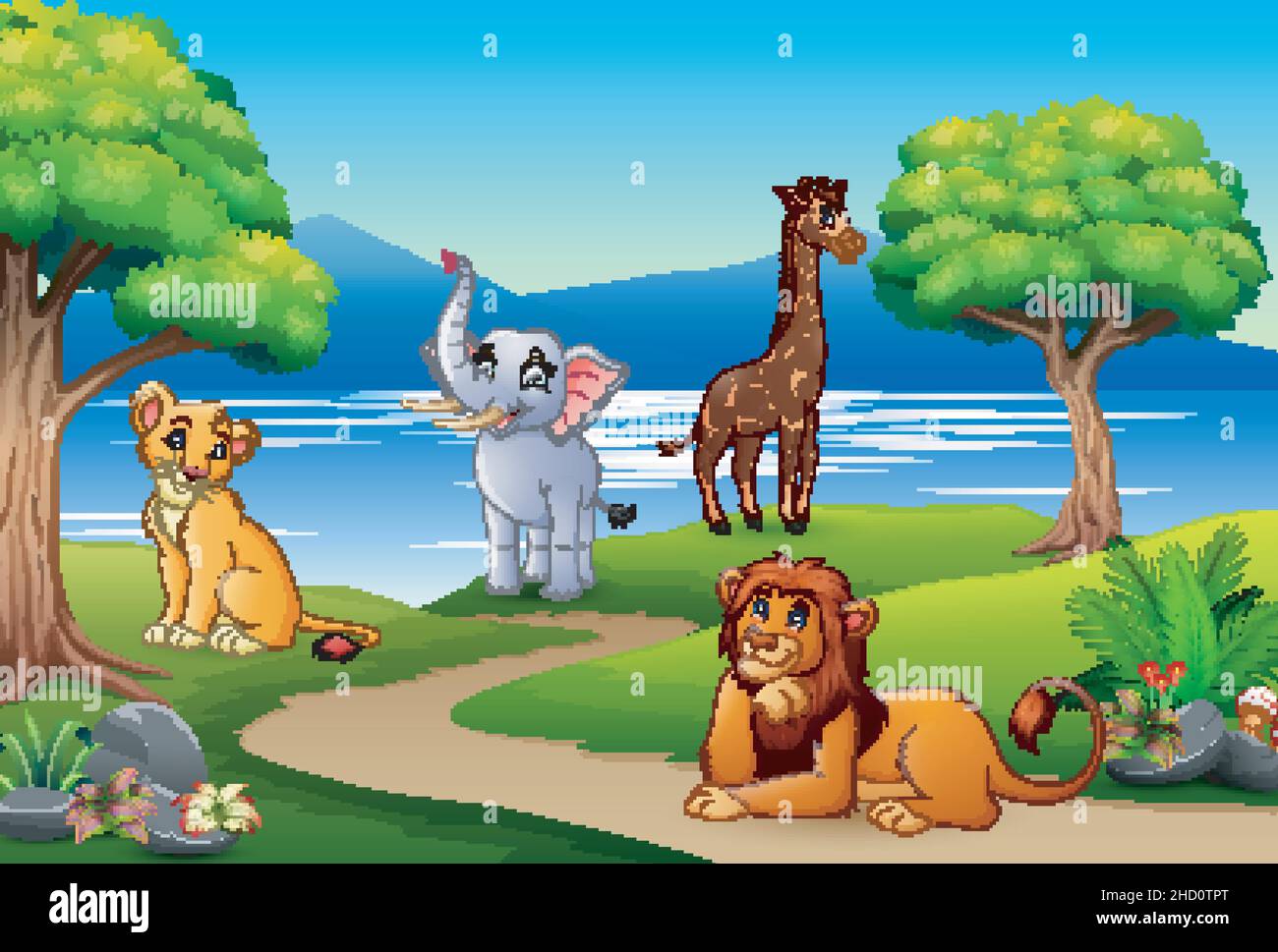 Happy animals cartoon on the nature scene Stock Vector Image & Art - Alamy