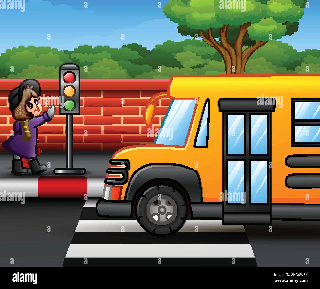 Cartoon little girl on the roadside Stock Vector Image & Art - Alamy