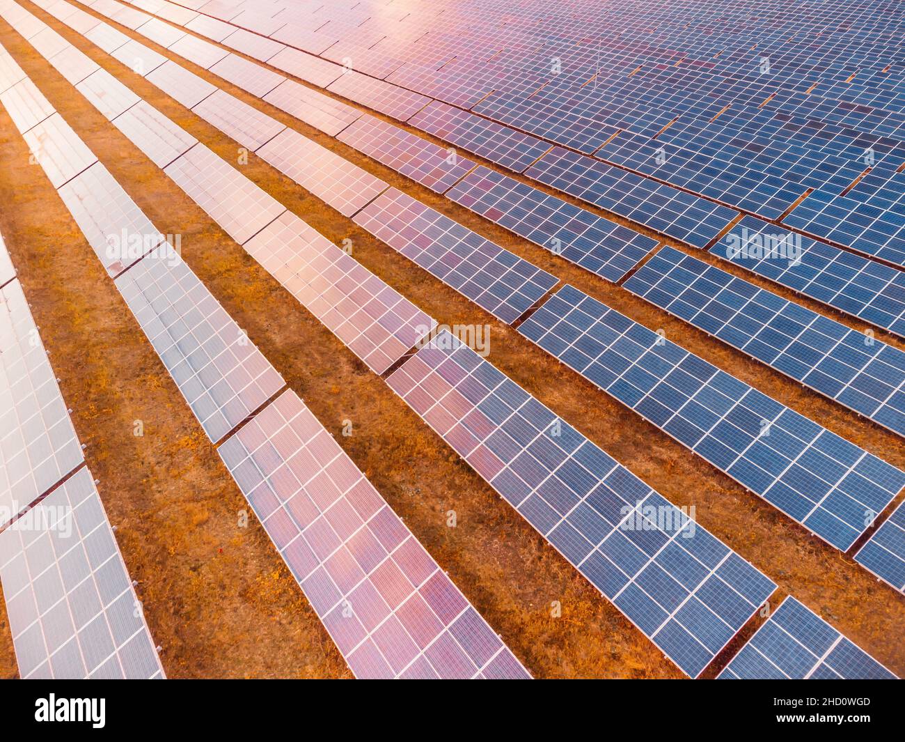 Aerial top view of a solar panels power plant. Photovoltaic solar ...