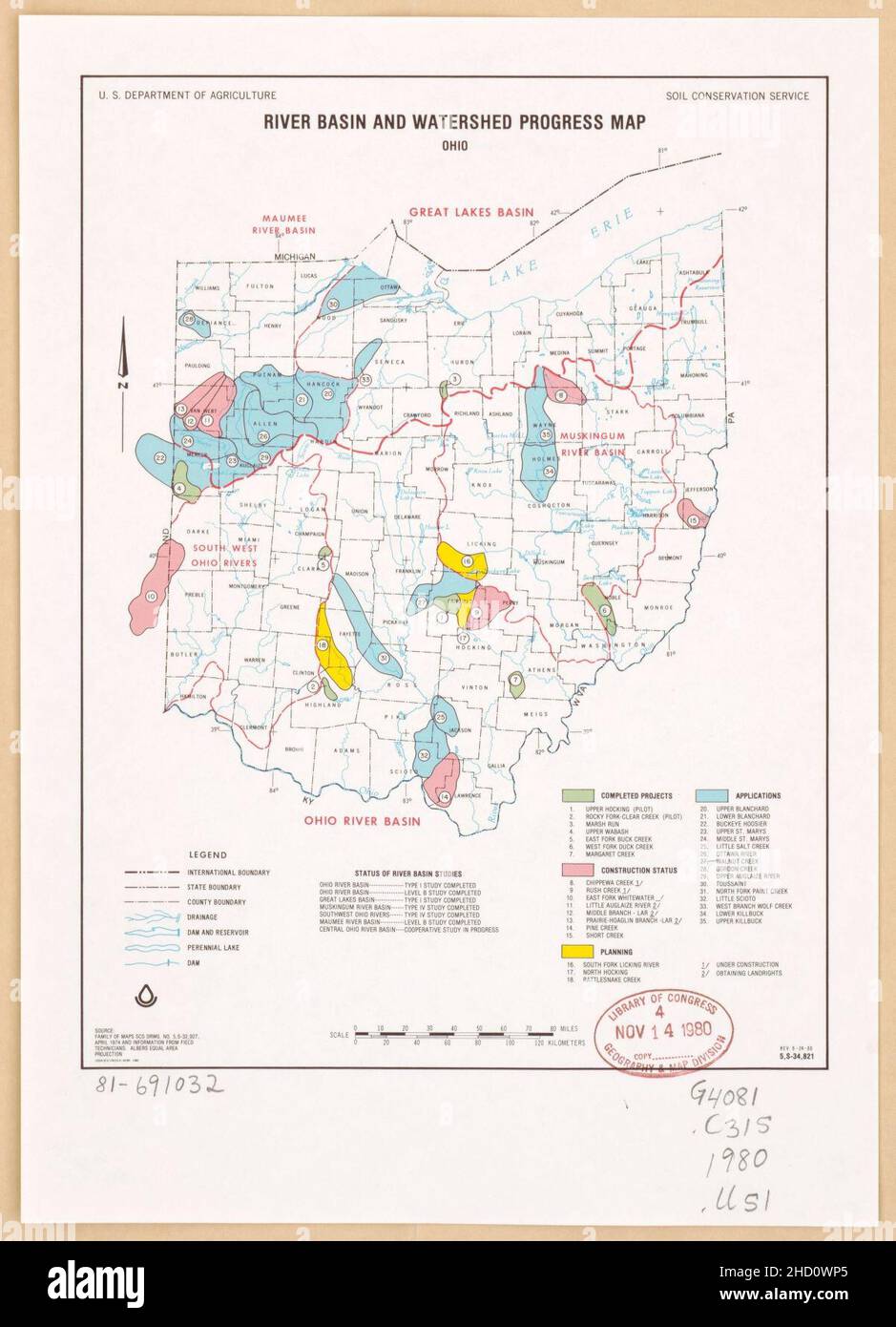 River basin and watershed progress map, Ohio Stock Photo - Alamy