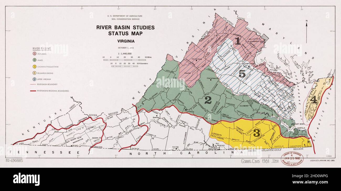 River basin studies status map, Virginia - October 1, 1981 Stock Photo ...