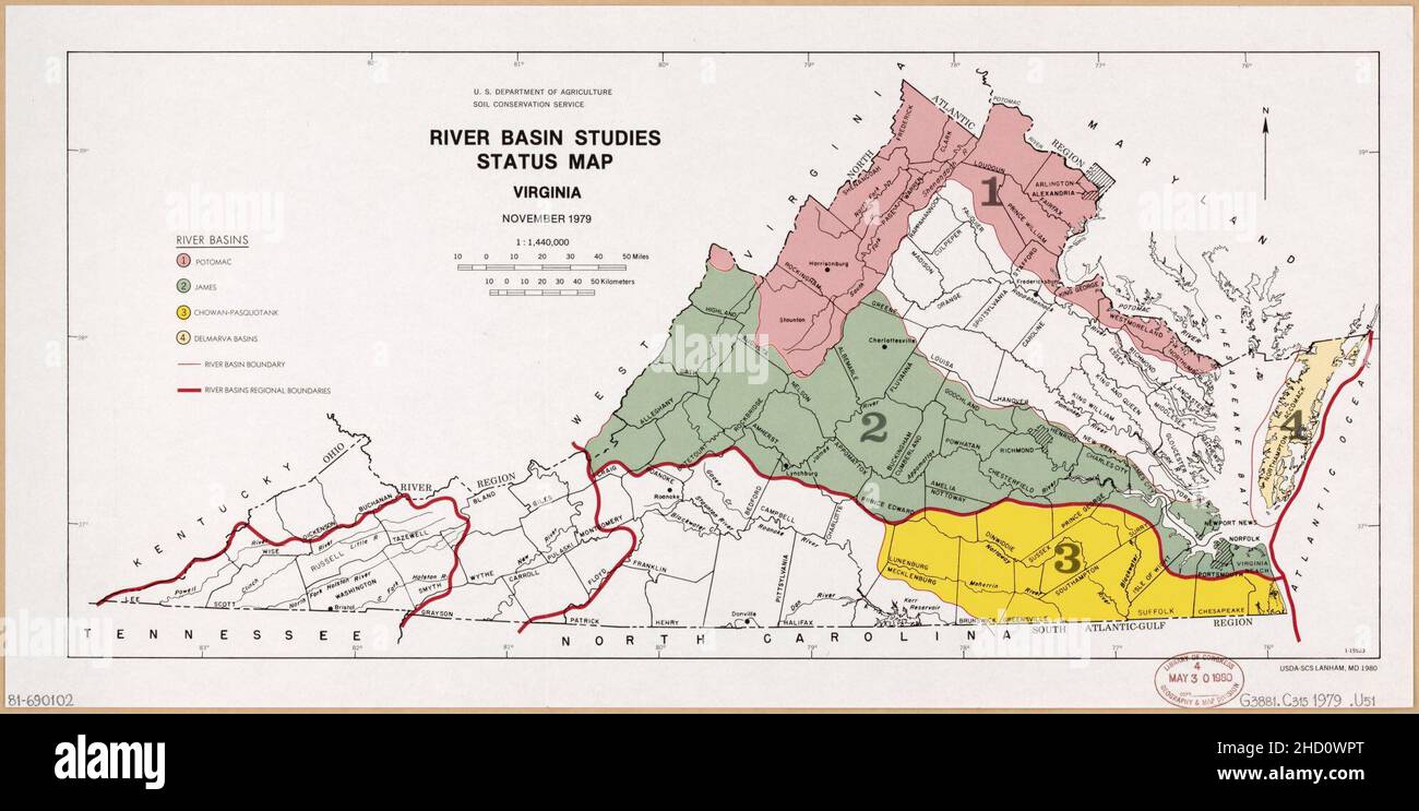 River basin studies status map, Virginia - November 1979 Stock Photo ...