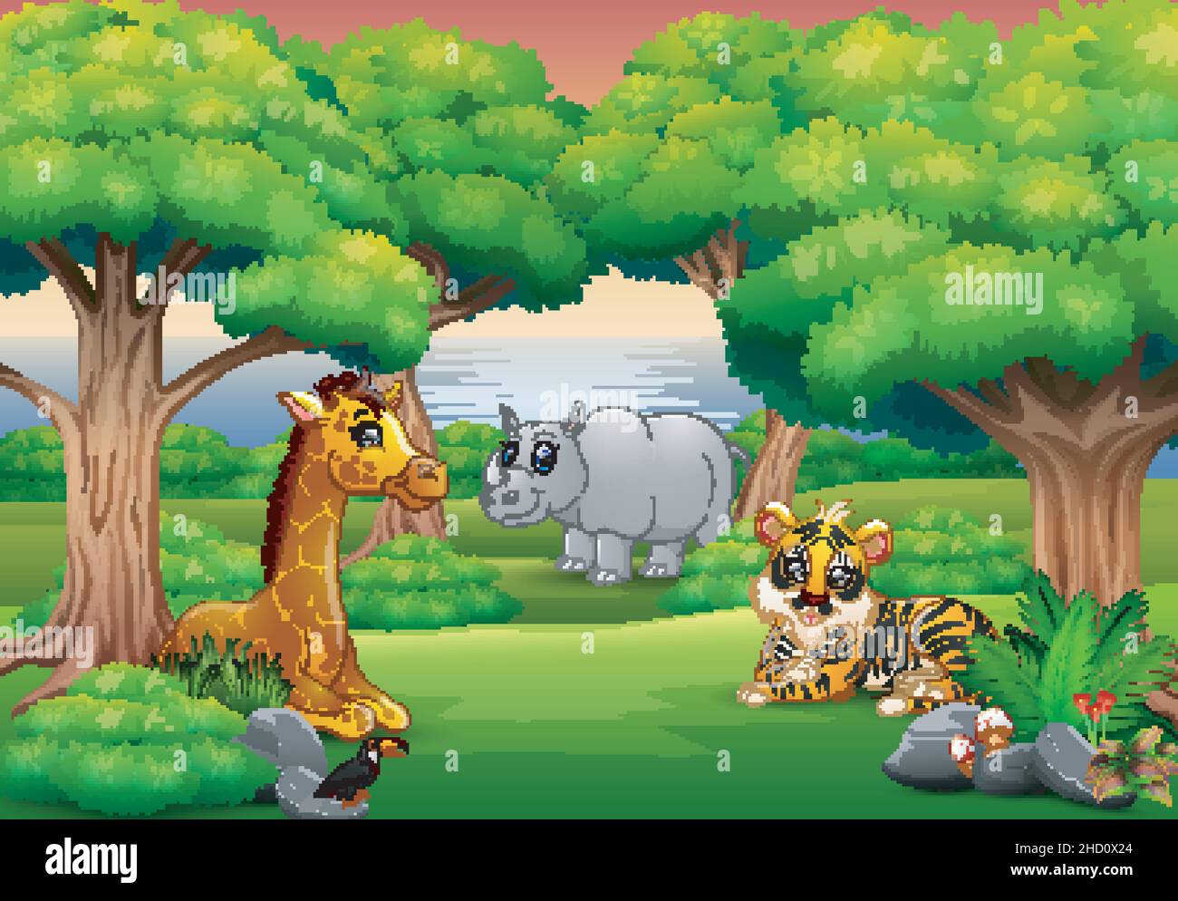 Cartoon wild animal enjoying in the jungle Stock Vector Image & Art - Alamy