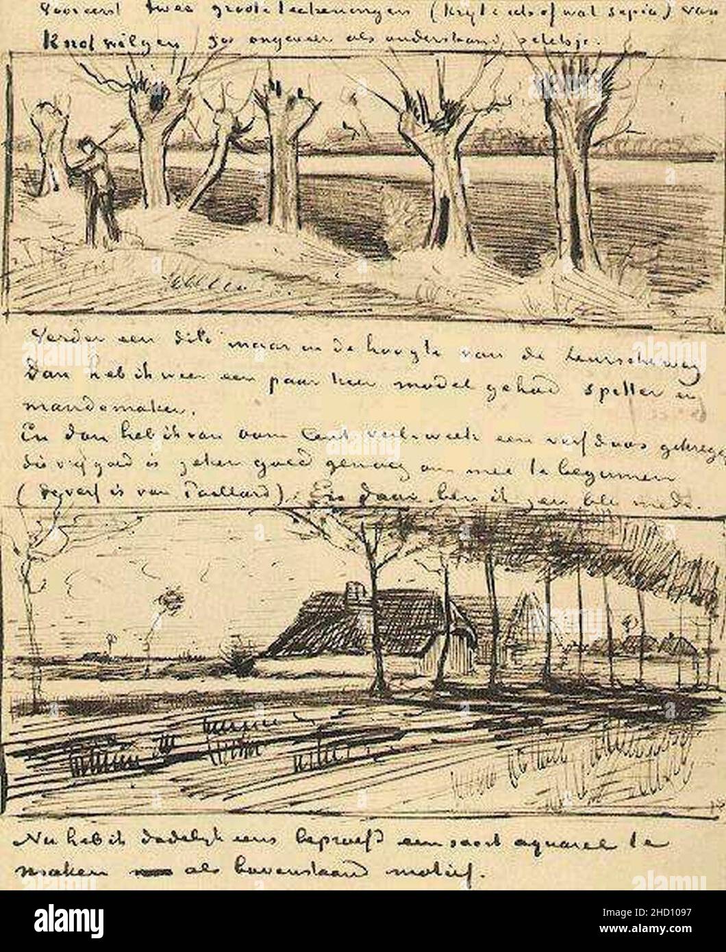 Road with Pollard Willows Farmhouses on a Road with Trees jh48 jh49 ...