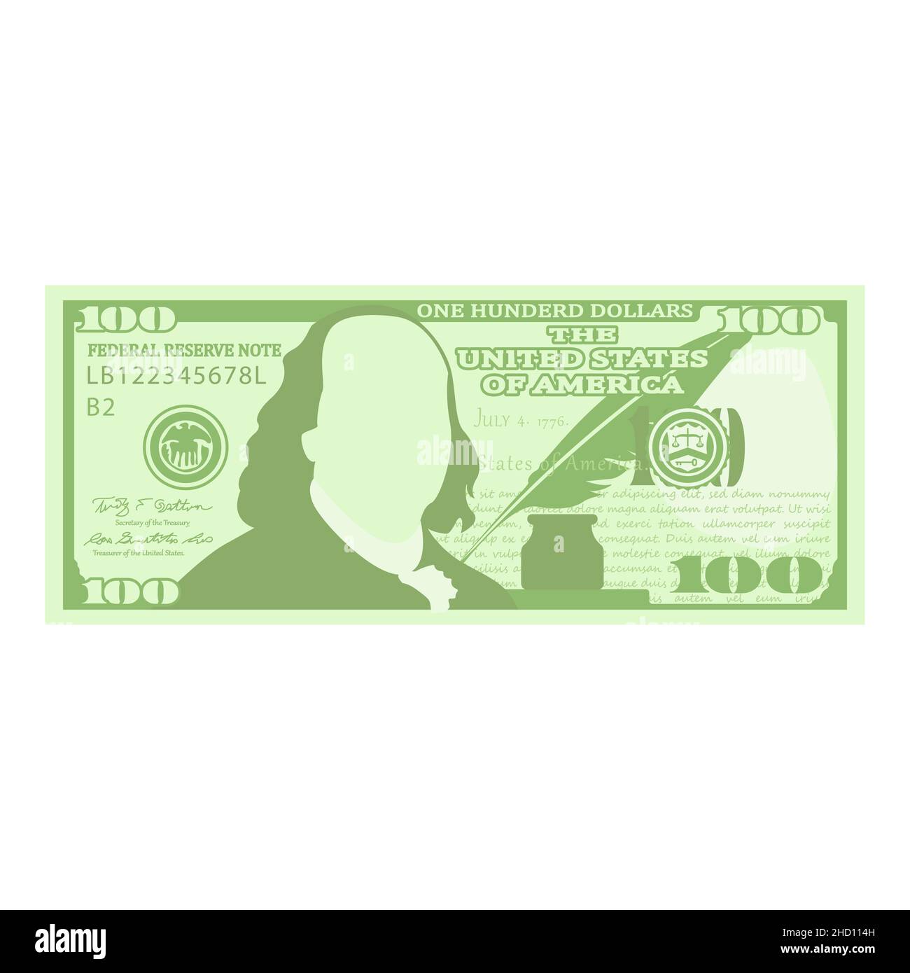 100 USD dollar banknote cartoon vector illustration isolated object ...