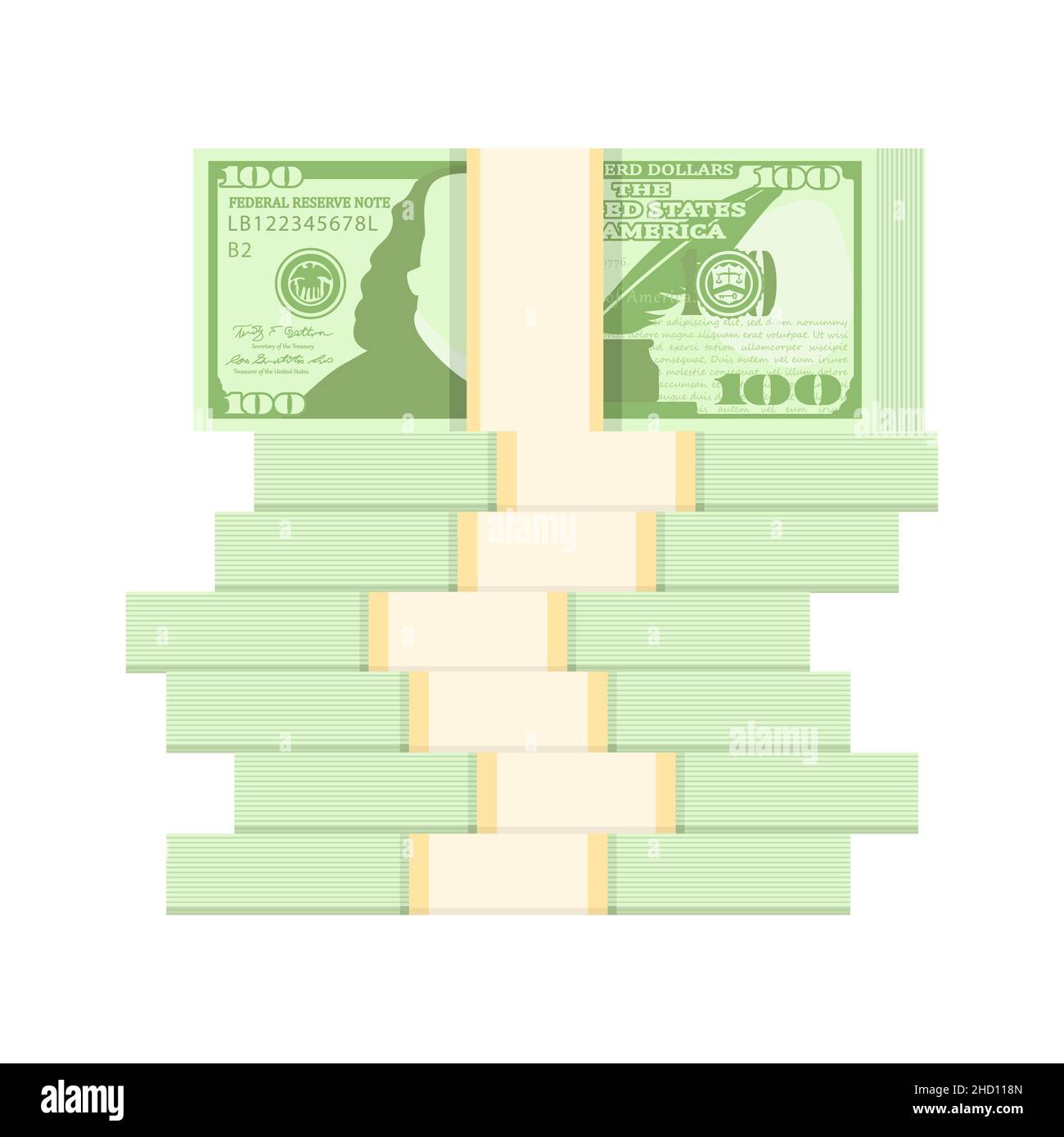 pile of 100 USD money banknote bundles cartoon vector illustration ...