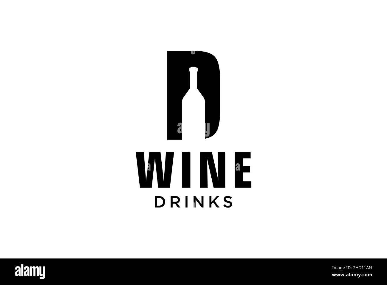 initial letter D with wine bottle logo design template vector Stock ...