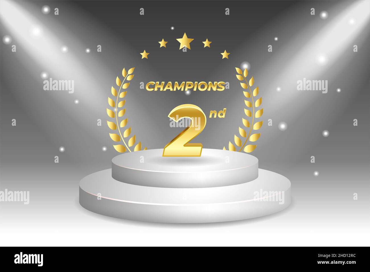 Second places winner. Golden award trophy with laurel wreath. Isolated ...