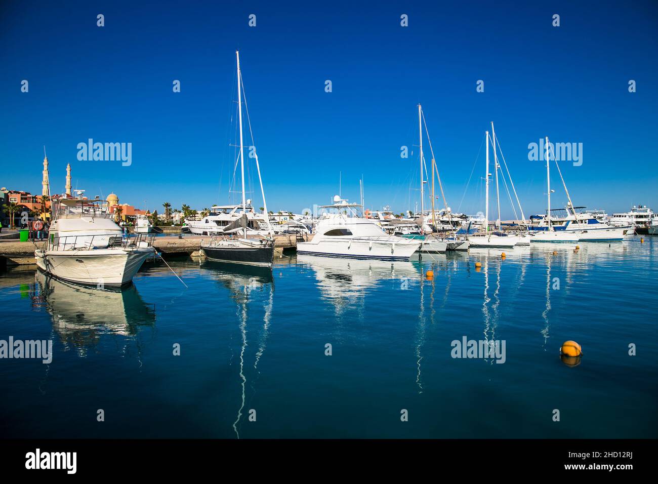 Hurghada, Egypt- Jan 27 , 2020: VWhite yachts in the sea harbor of ...