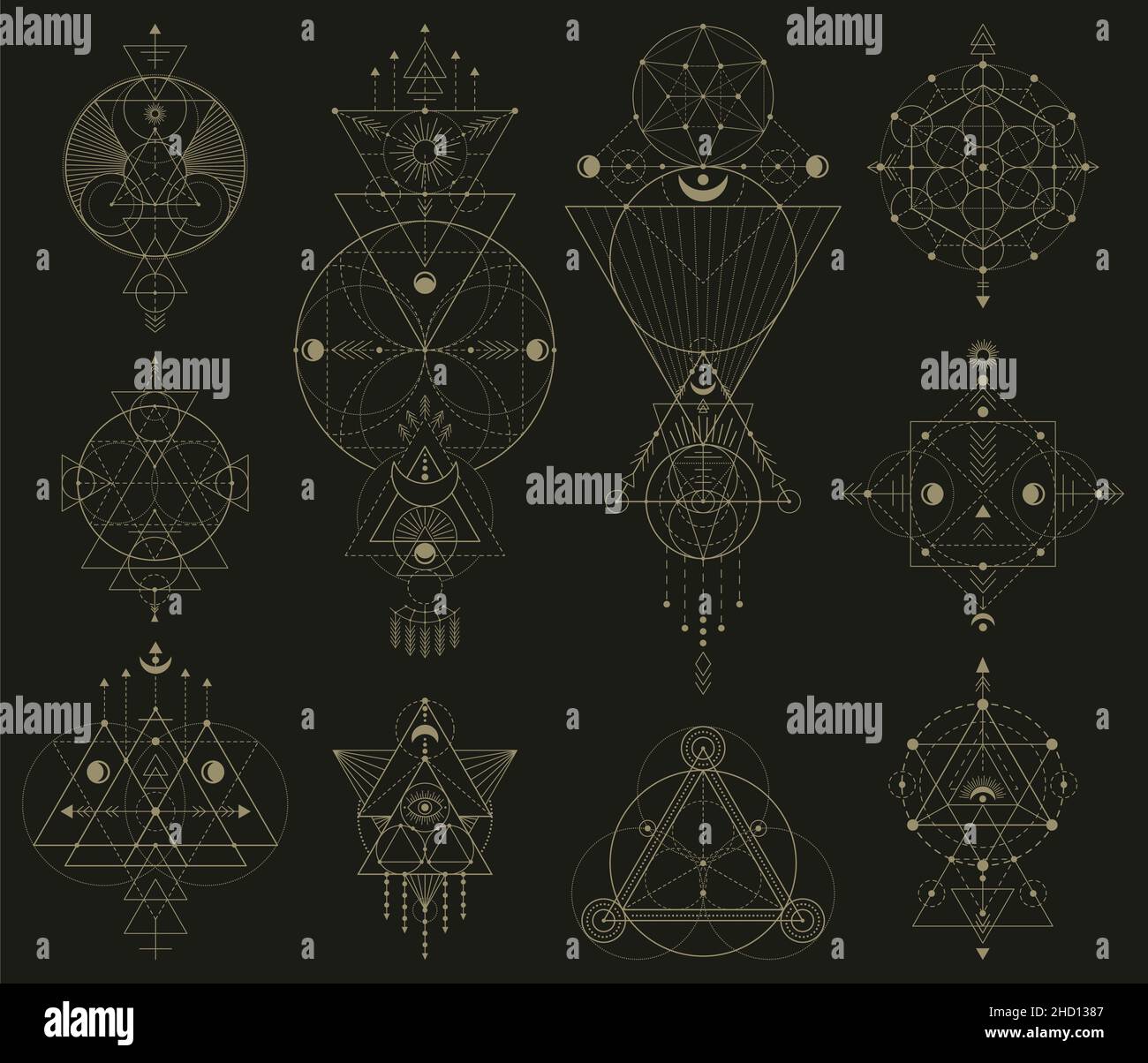 Mystic sacred geometric linear shapes, abstract mystical signs ...