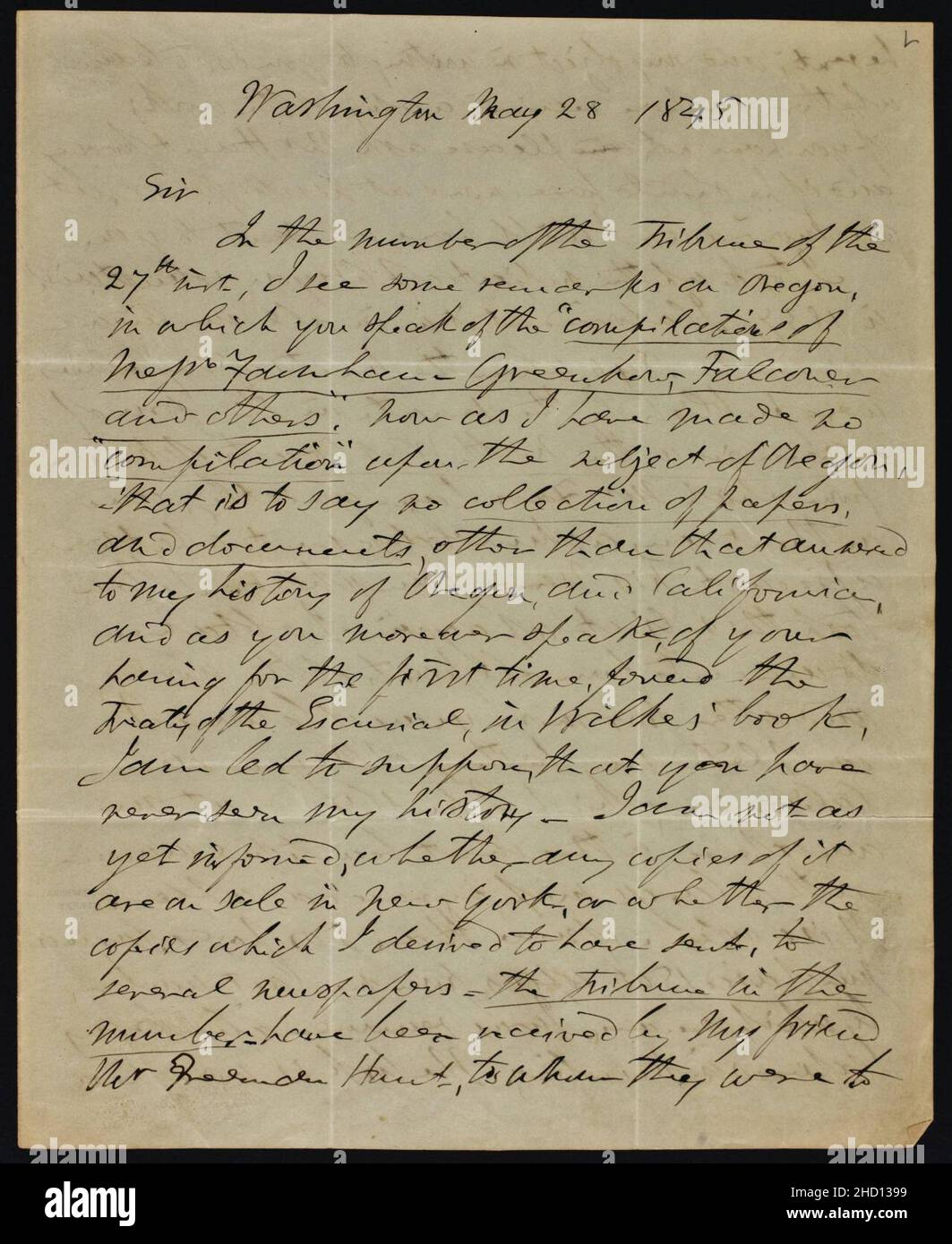 Robert Greenhow letter to the New York Tribune, 1845 Stock Photo - Alamy