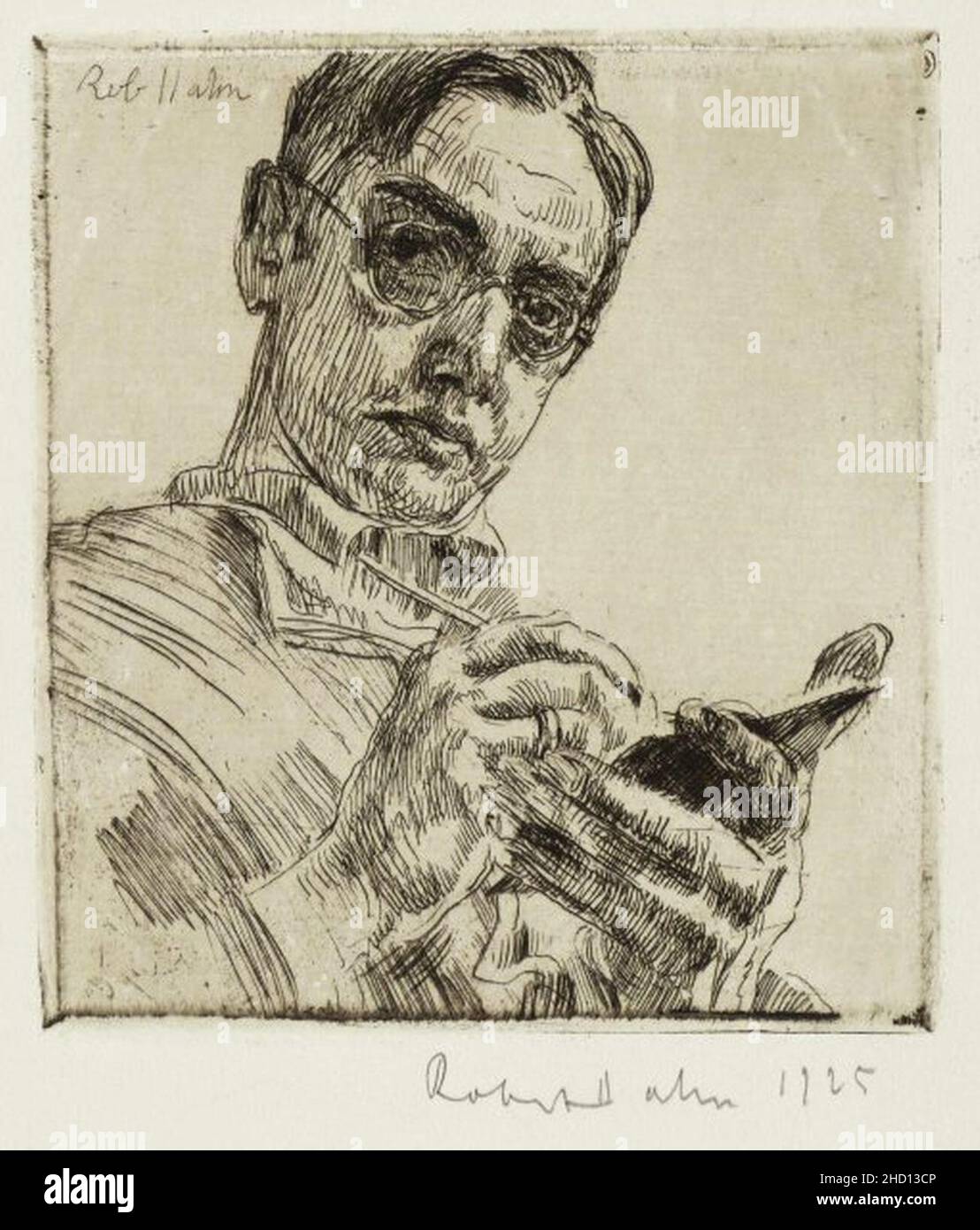 Robert Hahn - Selbst beim Zeichnen. Radierung 1925 Stock Photo - Alamy