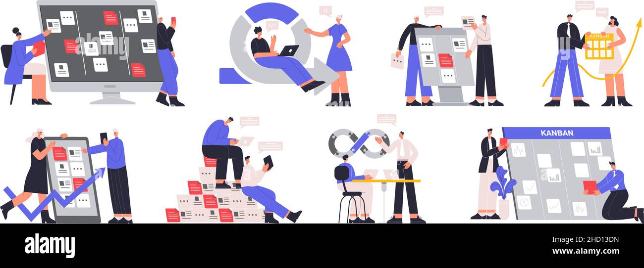 Agile software development team, devOps, kanban board, scrum sprint ... Agile software development team, devOps, kanban board, scrum sprint ...