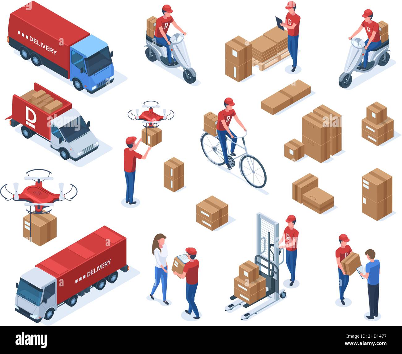 Isometric couriers, delivery service workers and logistic transport ...