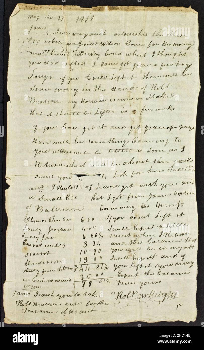 Robert McKnight letter to James McKnight, 1811 Stock Photo - Alamy