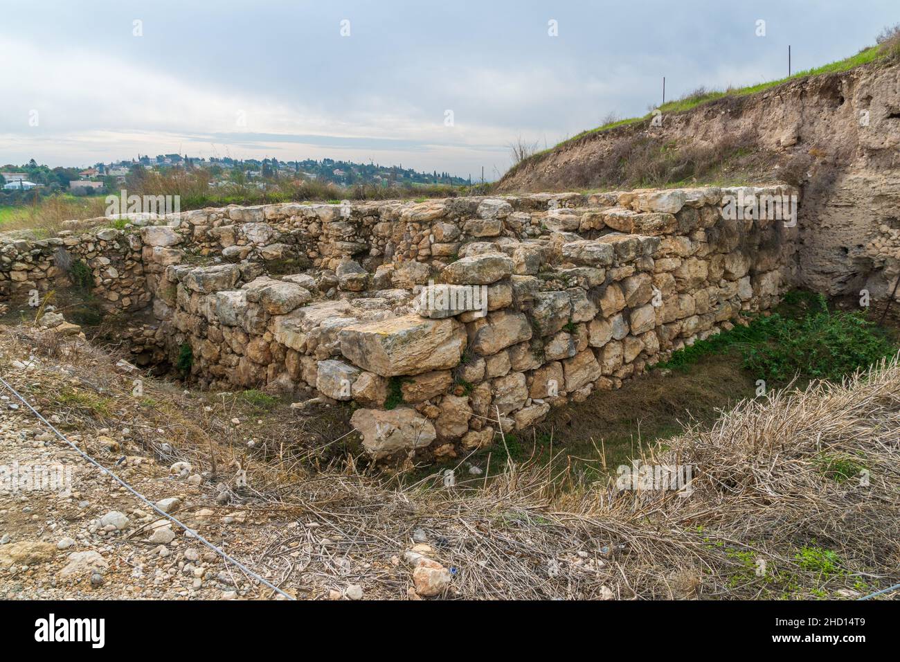 View of remains of an ancient guard tower, in Tel Gezer National Park ...